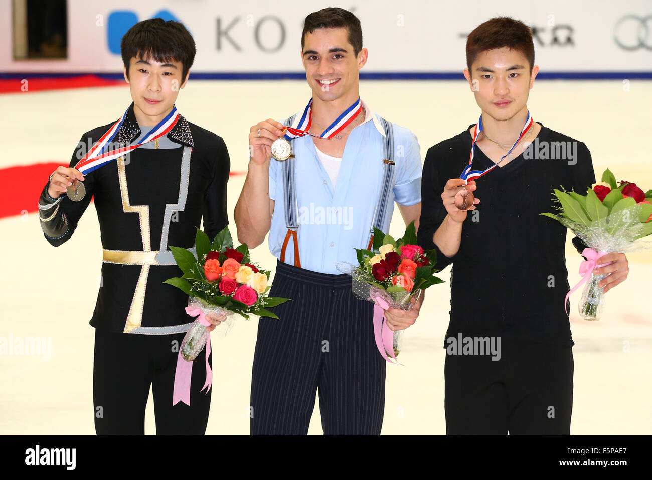 (L-R) Boyang Jin (CHN), Javier Fernandez (ESP), Han Yan (CHN), NOVEMBER ...