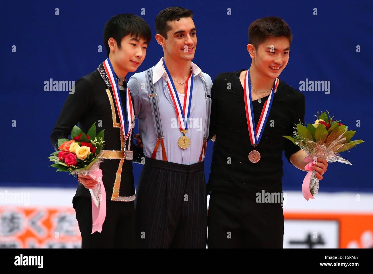 (L-R) Boyang Jin (CHN), Javier Fernandez (ESP), Han Yan (CHN), NOVEMBER ...