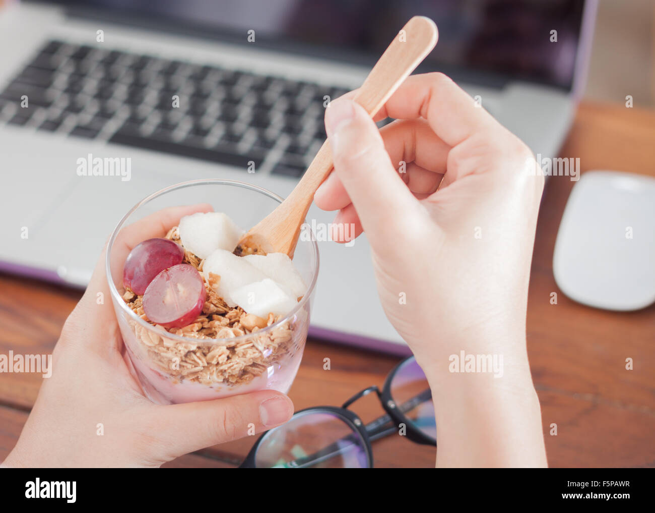 Granola with fruits on work station, stock photo Stock Photo - Alamy