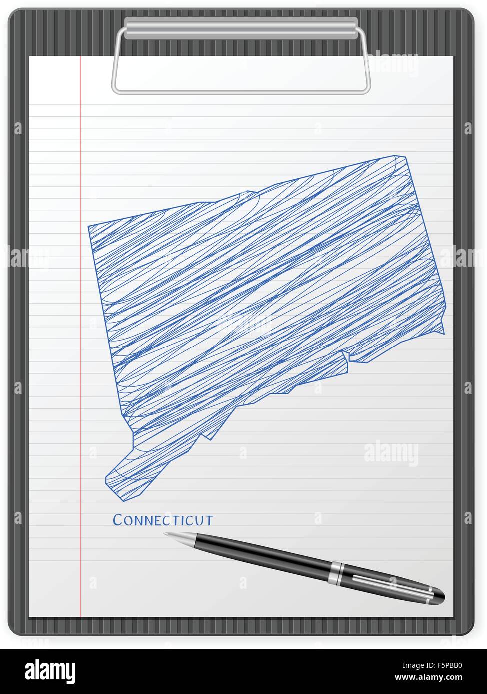 Clipboard with drawing Connecticut map. Vector illustration Stock ...