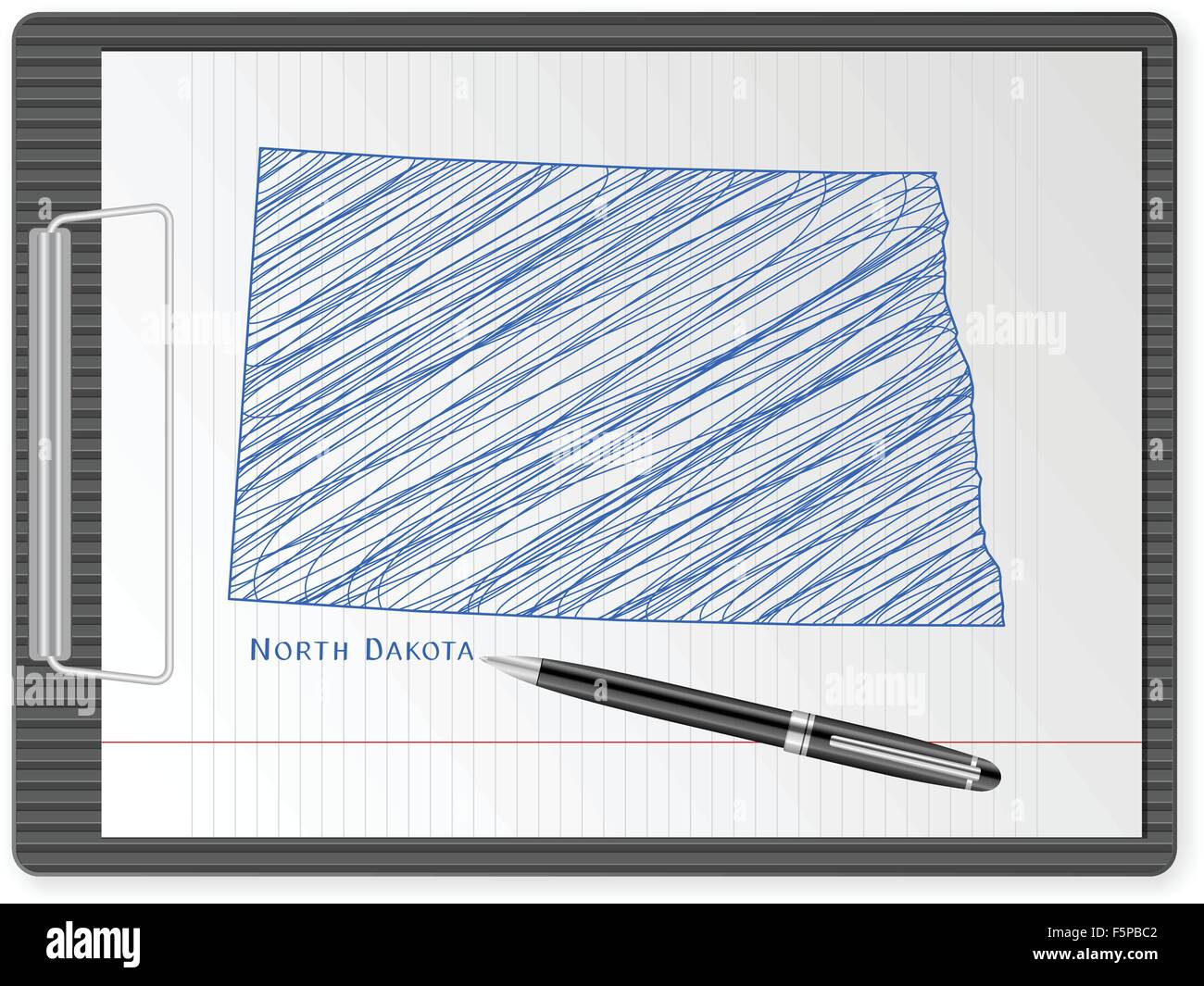 Clipboard with drawing North Dakota map. Vector illustration Stock ...