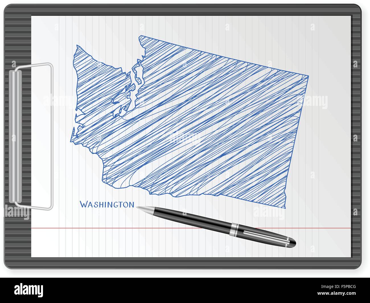 Clipboard with drawing Washington map. Vector illustration Stock Vector ...