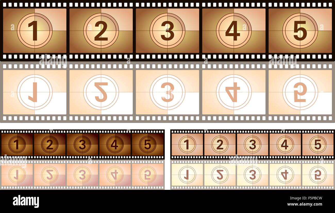 Countdown film with reflection isolated on a white background. Vector ...