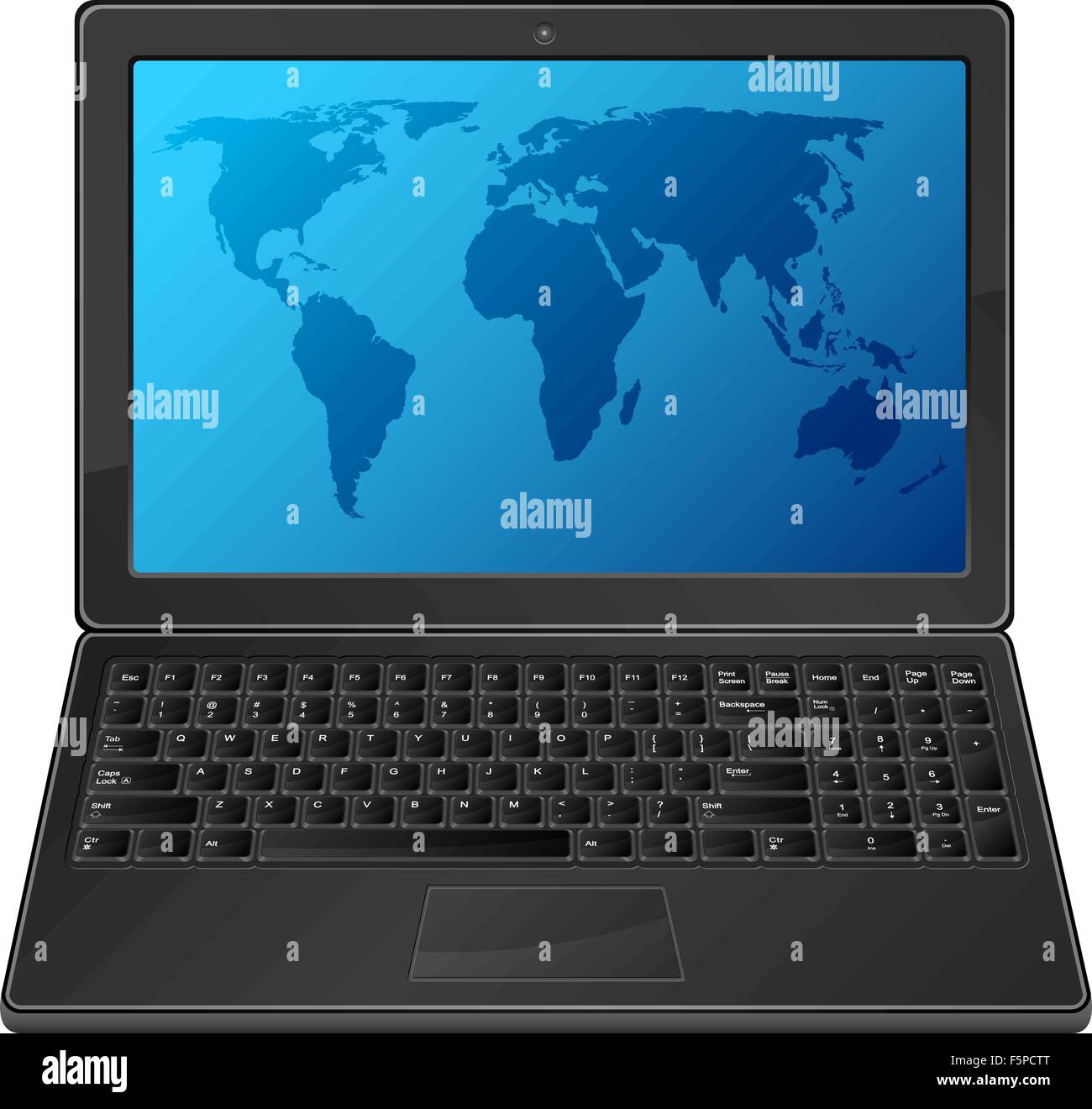 Black laptop with world map. Vector illustration Stock Vector Image ...