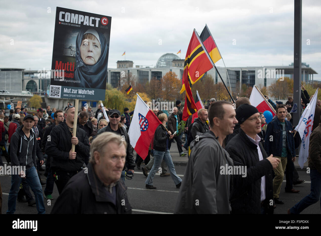 Crowds marching through the streets of Berlin during a demonstration by ...