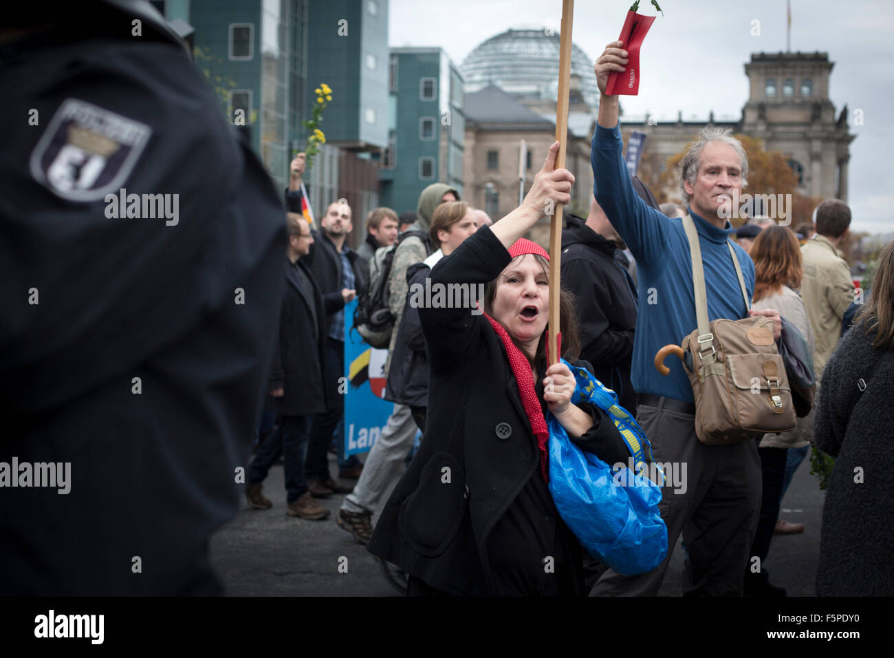 Crowds marching through the streets of Berlin during a demonstration by ...