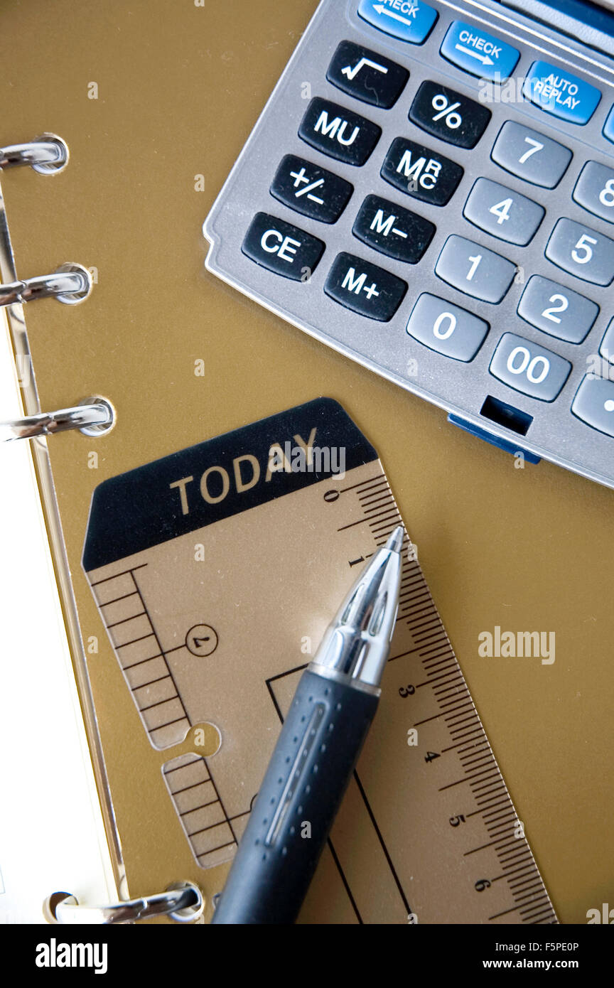 stationery with today tag on golden background Stock Photo - Alamy