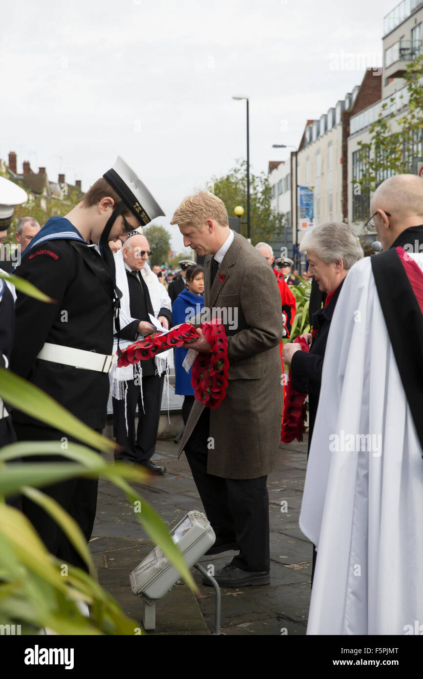 Orpington, UK. 8th November, 2015. Jo Johnson MP lays a wreath in ...