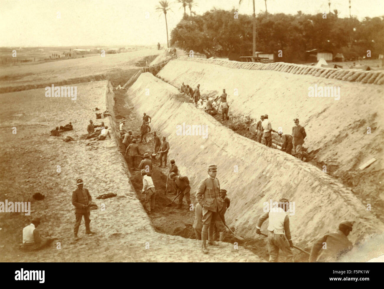 Excavations for the construction of a trench at Gargaresh, Libya Stock ...