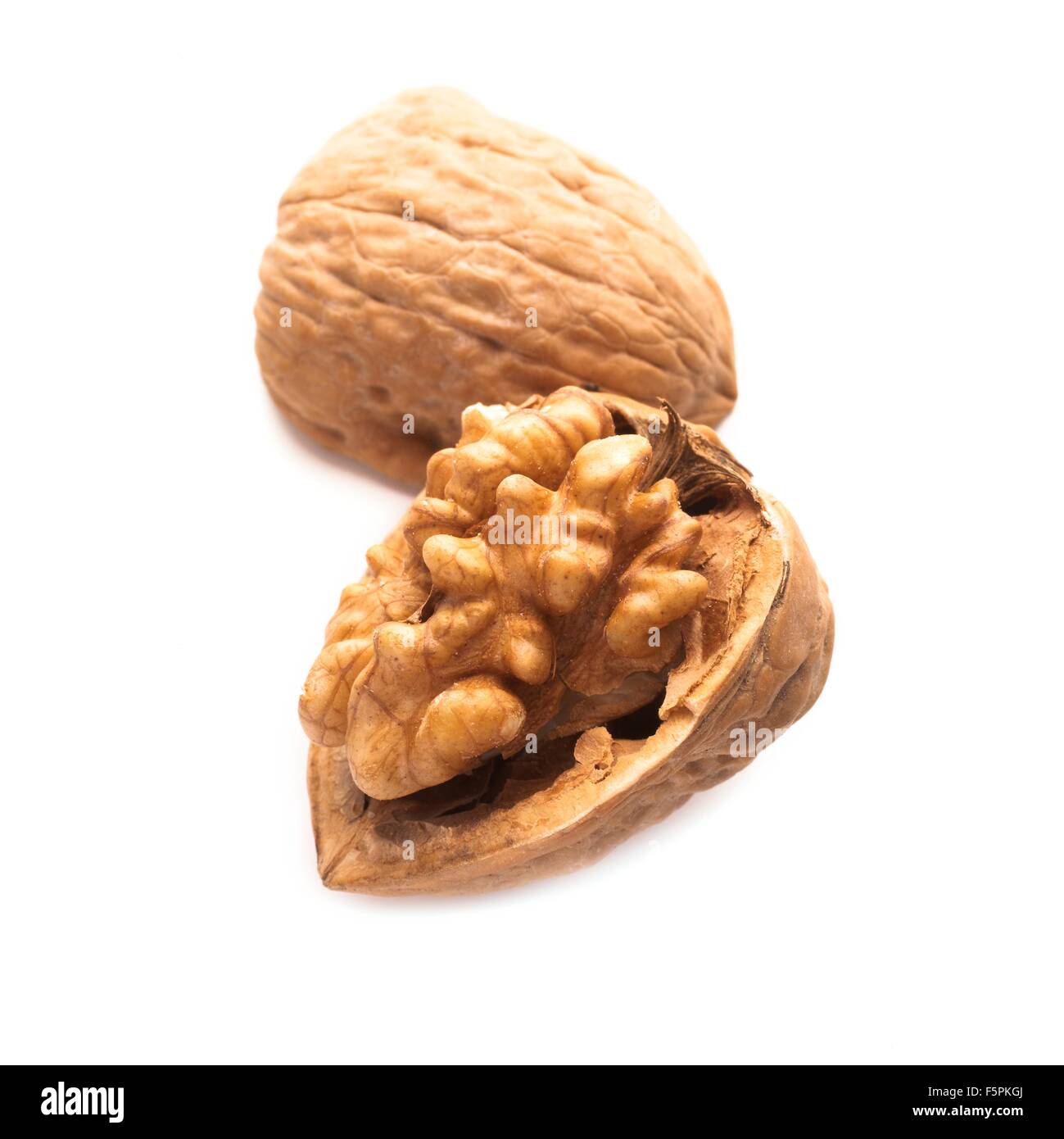 Walnut half in a shell against a white background Stock Photo - Alamy