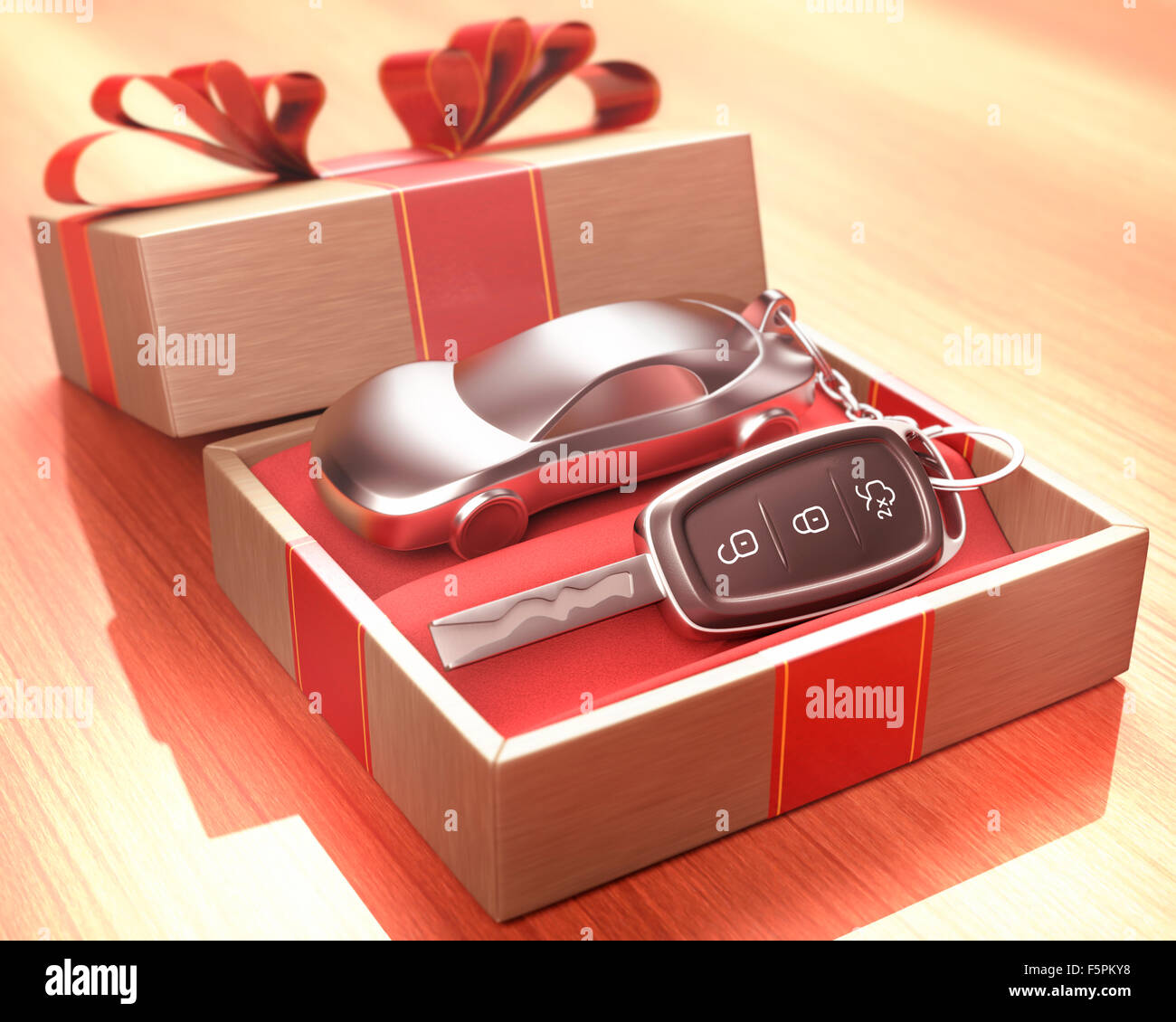 Gift box with car key inside Stock Photo - Alamy