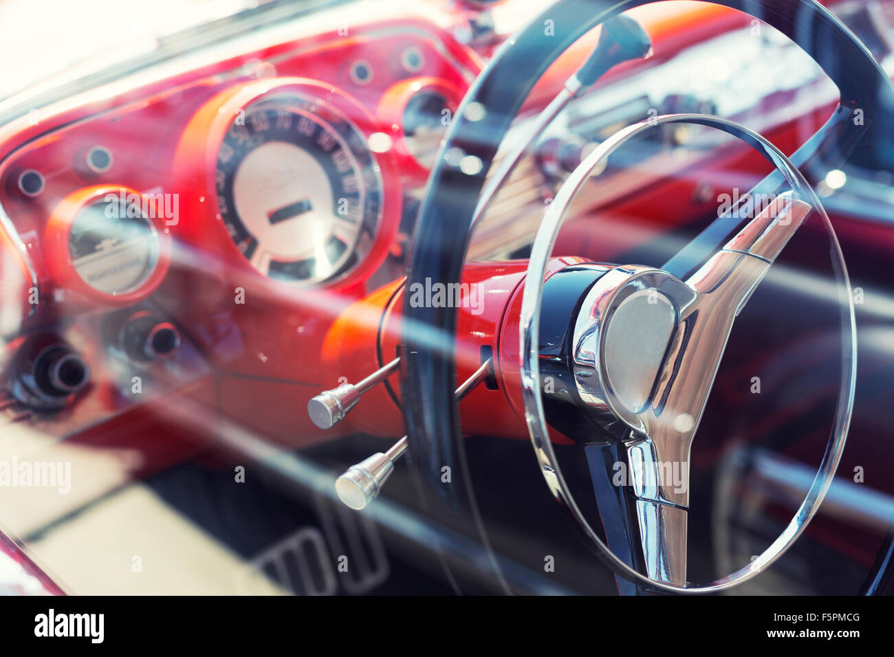 Interior of red antique luxury car Stock Photo - Alamy