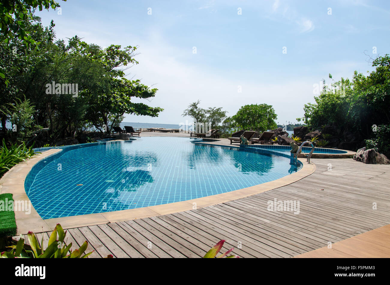 clear blue swimming pool close up in tropical garden Stock Photo - Alamy