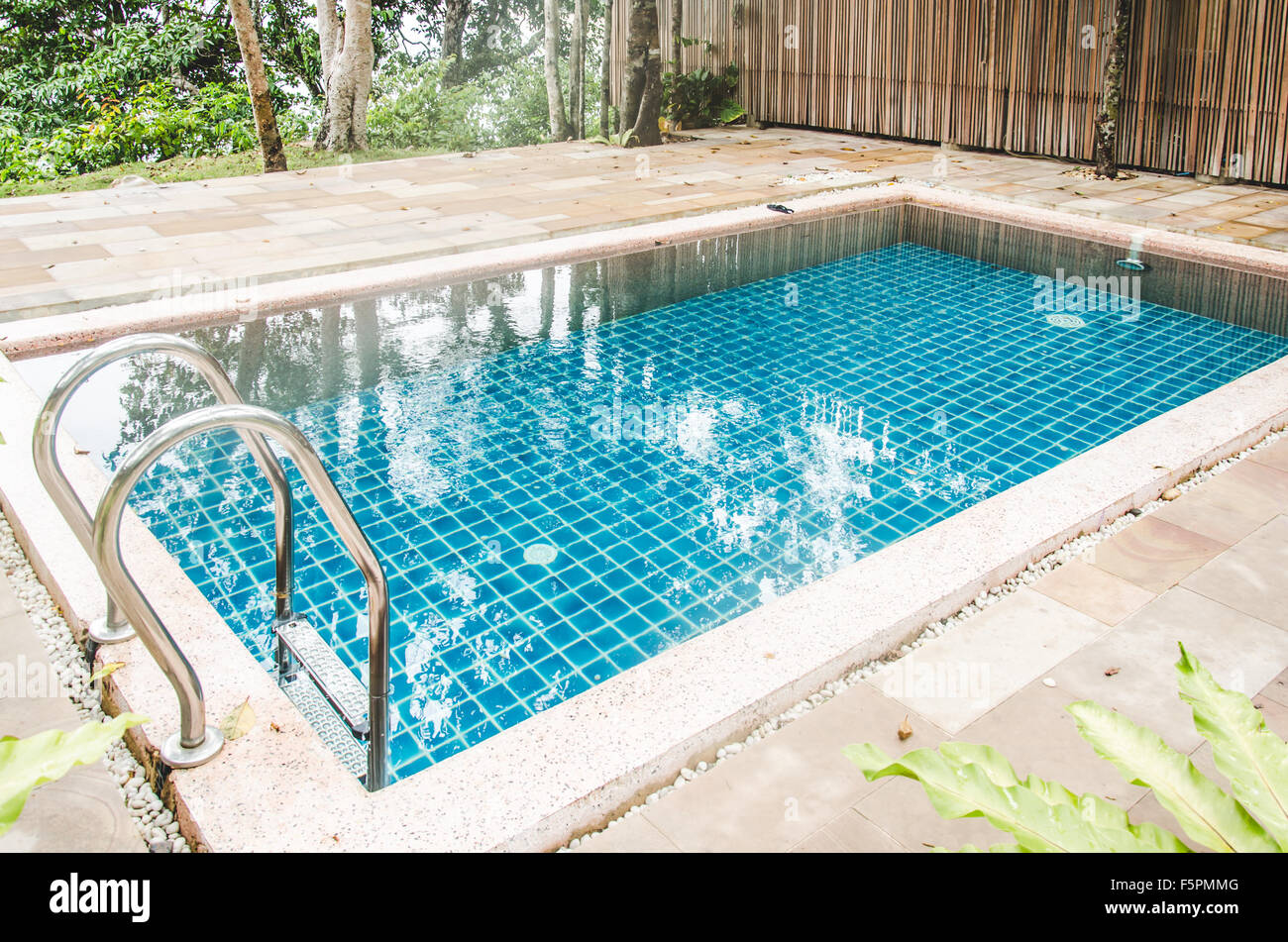 clear blue swimming pool close up in tropical Stock Photo - Alamy