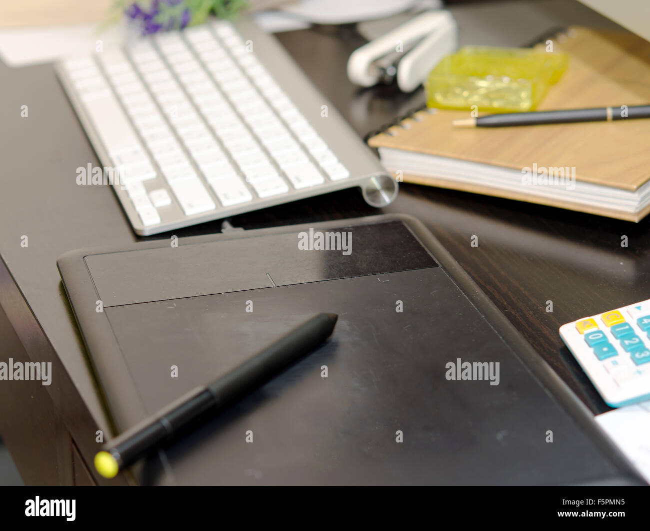 Office desk table with keyboard Stock Photo - Alamy
