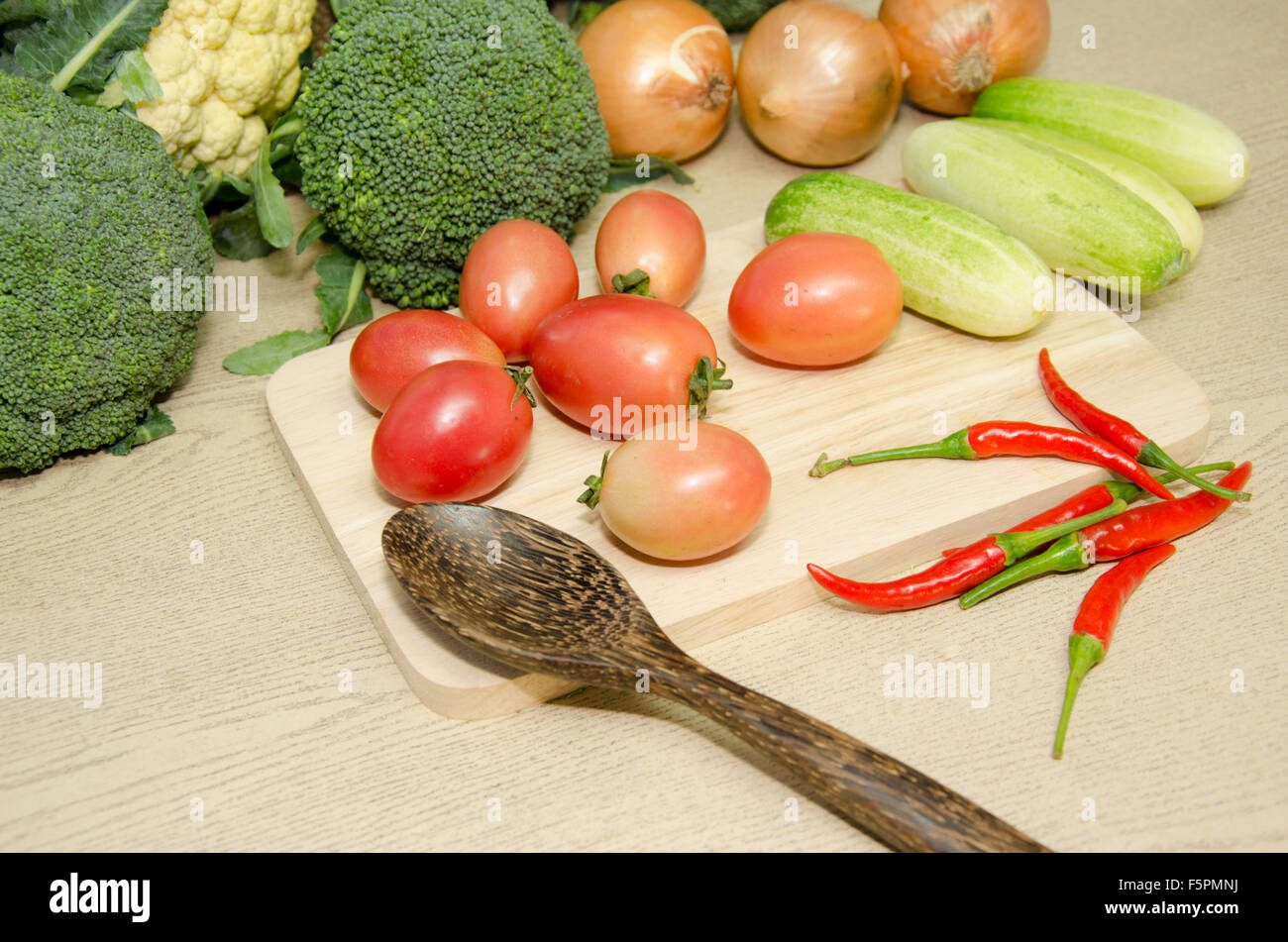 Fresh vegetable on wooden table Stock Photo - Alamy