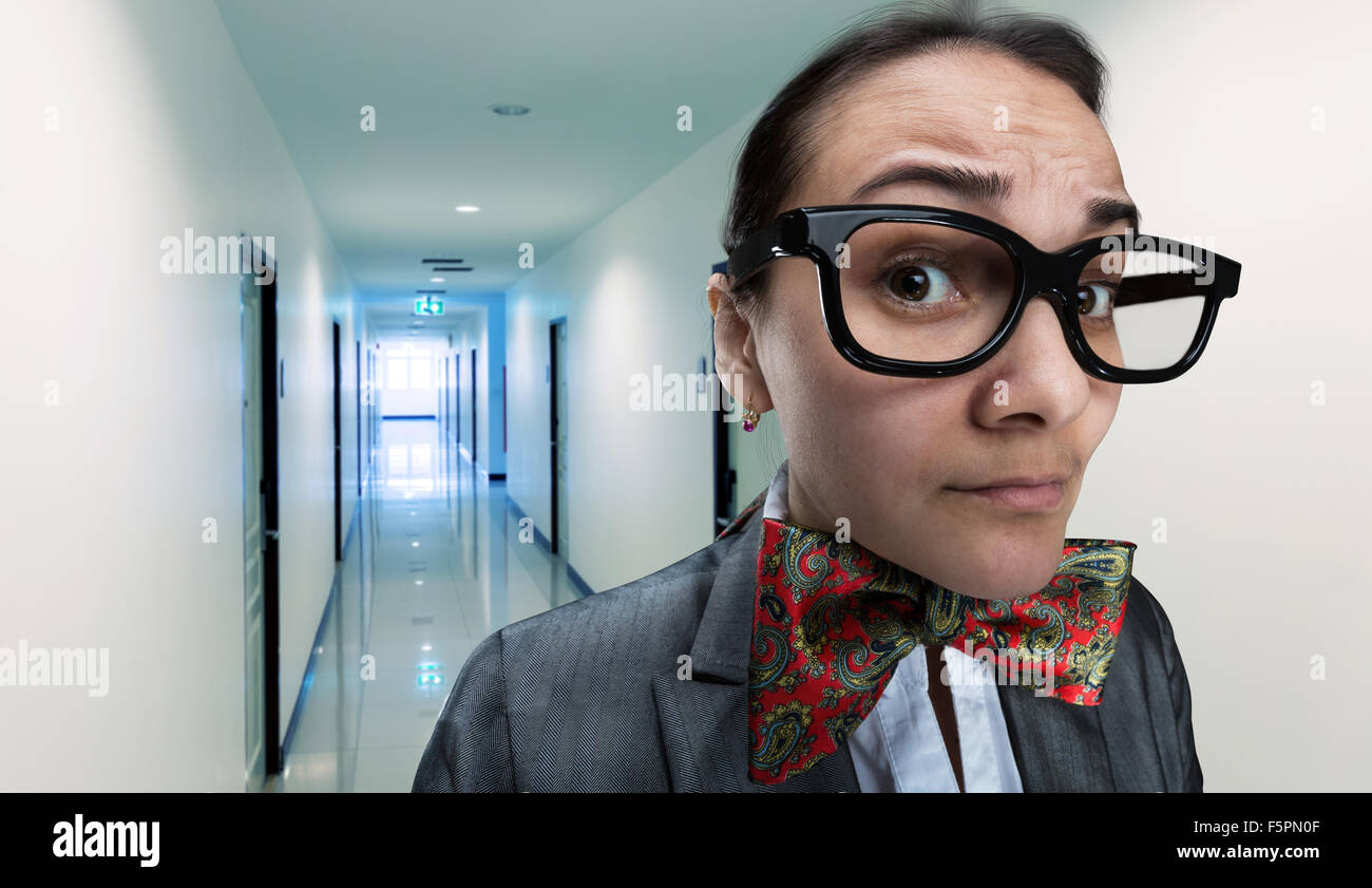 Scared office girl in glasses is walking to the manager's office Stock ...