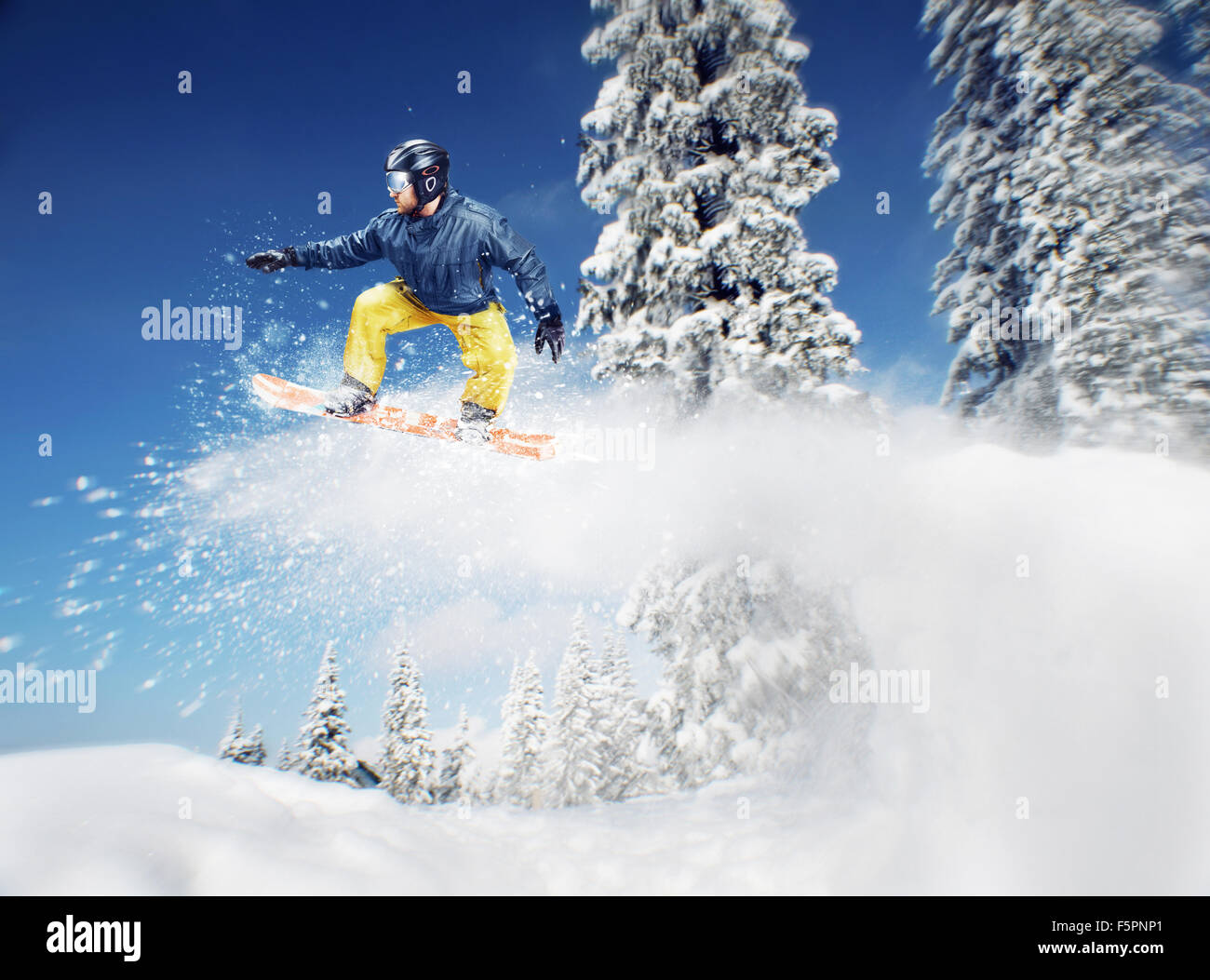 Mountain-skier jump side view outdoors Stock Photo - Alamy