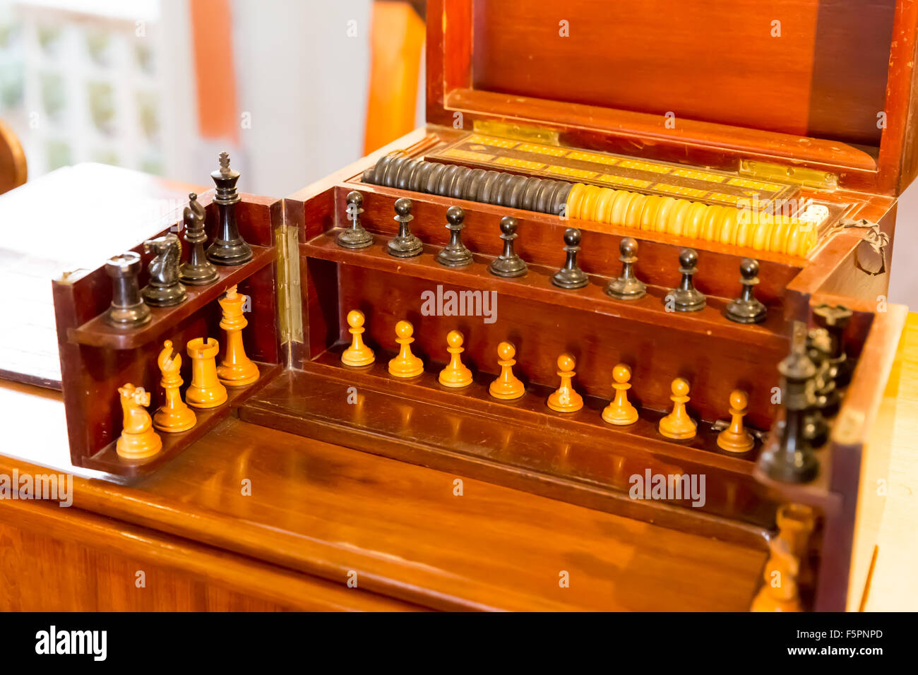 Vintage wooden chess set closeup Stock Photo - Alamy