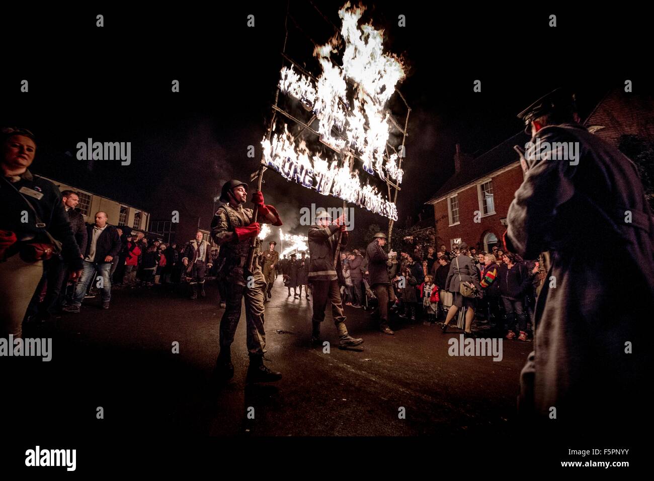 East Hoathly, UK. 07th Nov, 2015. Bonfire procession for Remembrance ...