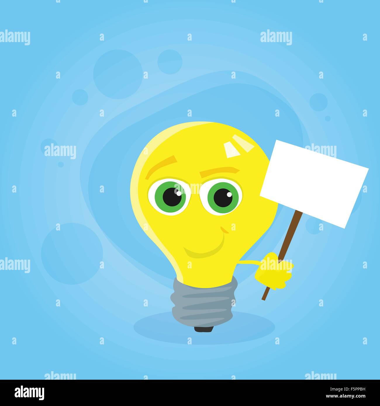 Light Yellow Bulb Cartoon Character Hold White Sign Board Stock Vector ...