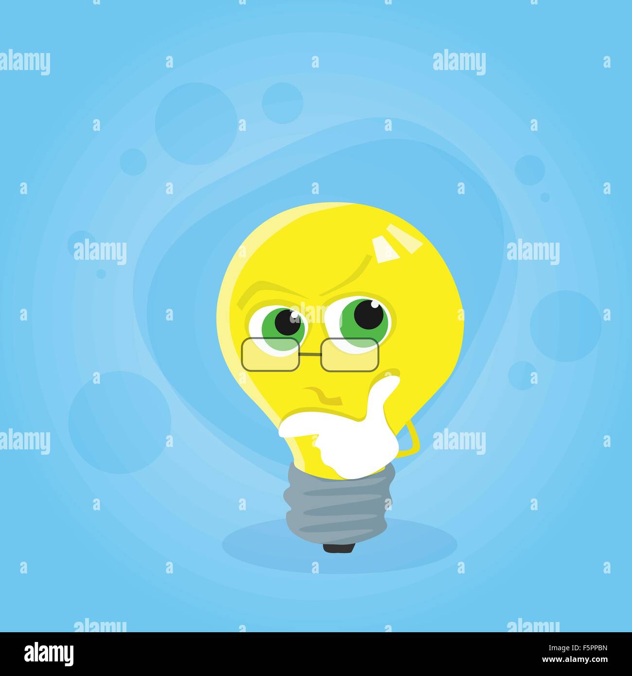Light Yellow Bulb Think Hold Hand on Chin Look Up Cartoon Character ...