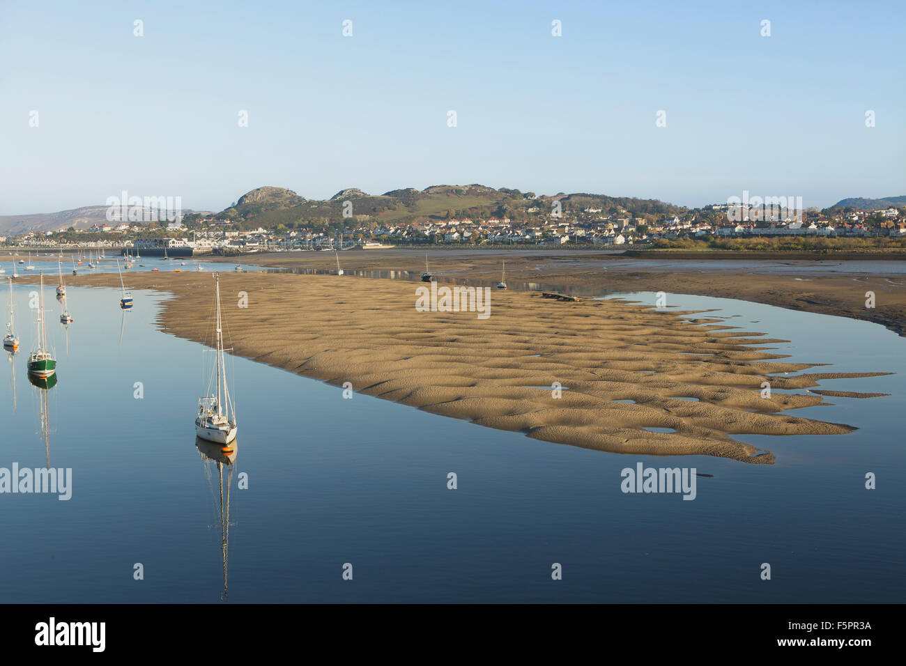 Sandbanks in the estuary of the river Conway in North Wales. Peaceful ...
