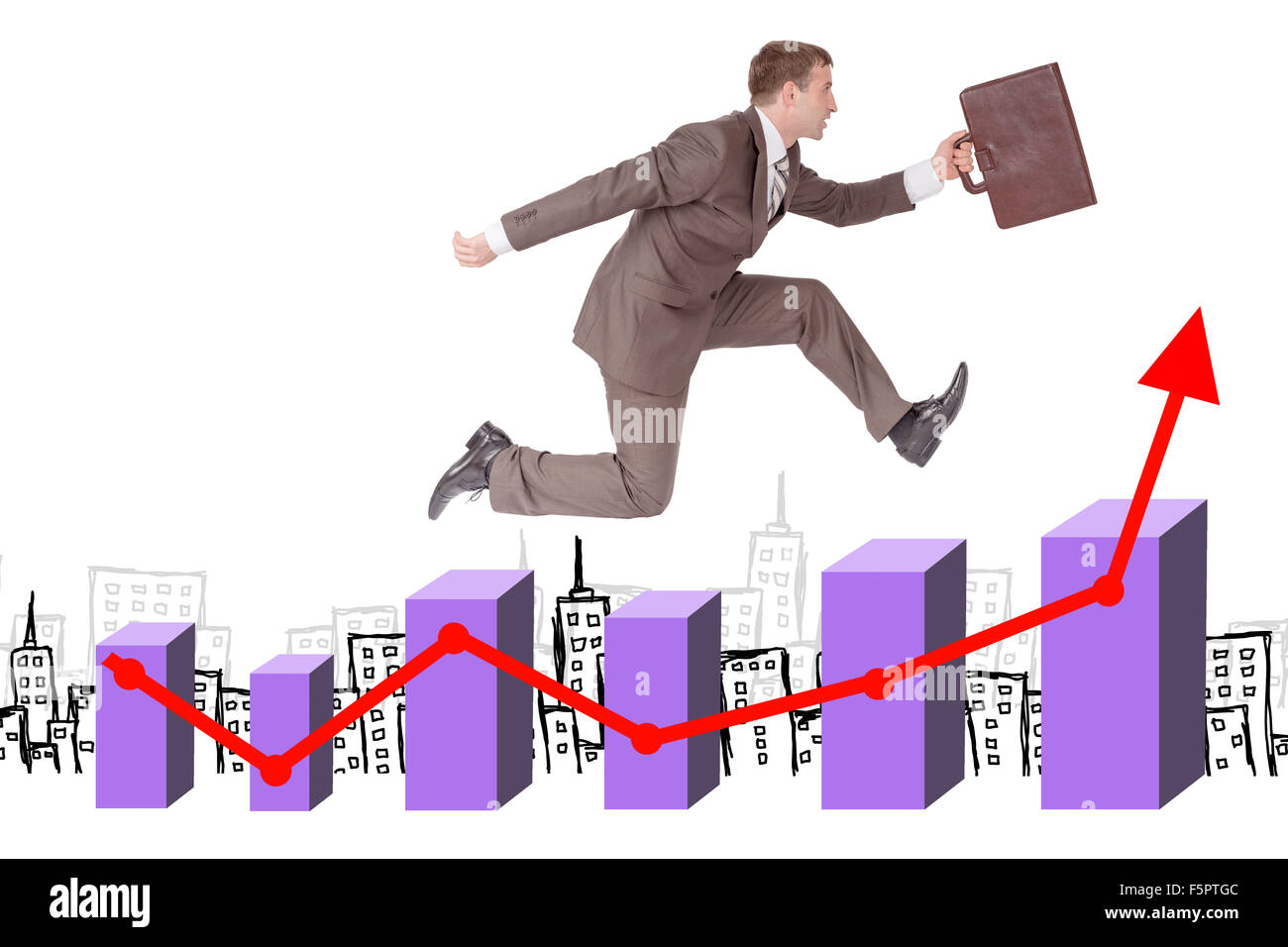 Person running with suitcase on chart and town Stock Photo - Alamy