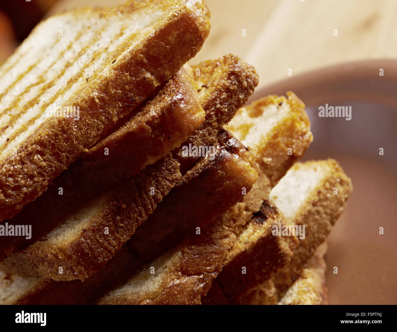 pile toasted bread slices for breakfast.Close up of toasted white bread ...