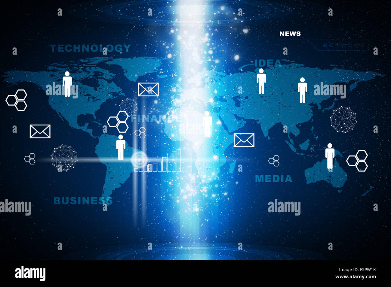 Abstract background with world map and icons Stock Photo - Alamy