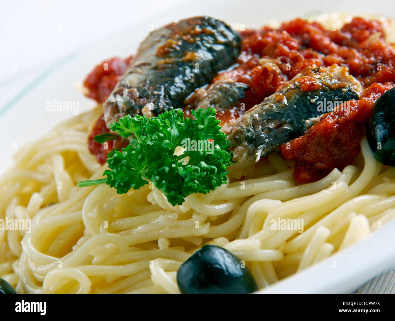 Pasta con le sarde - Sicilian dish of pasta with sardines Stock Photo ...