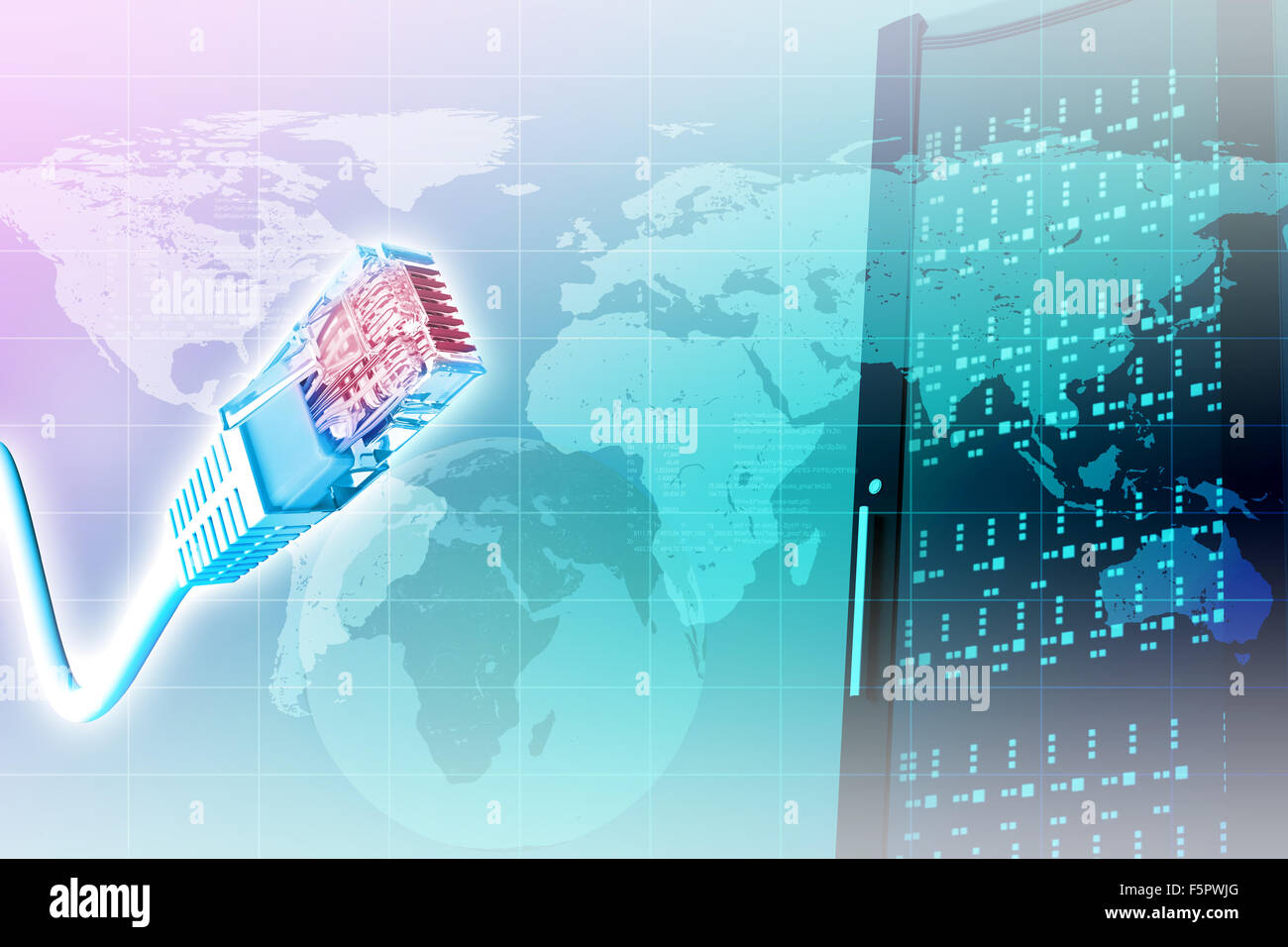 Abstract blue background with cable and map Stock Photo - Alamy