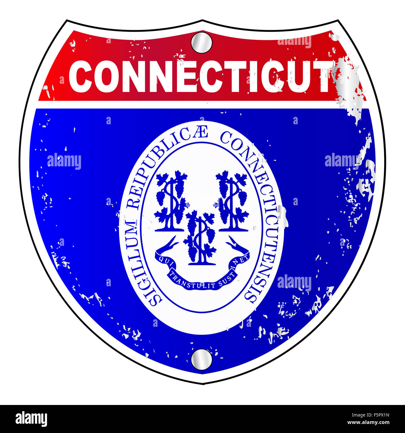 Connecticut interstate sign with flag cross over a white background ...