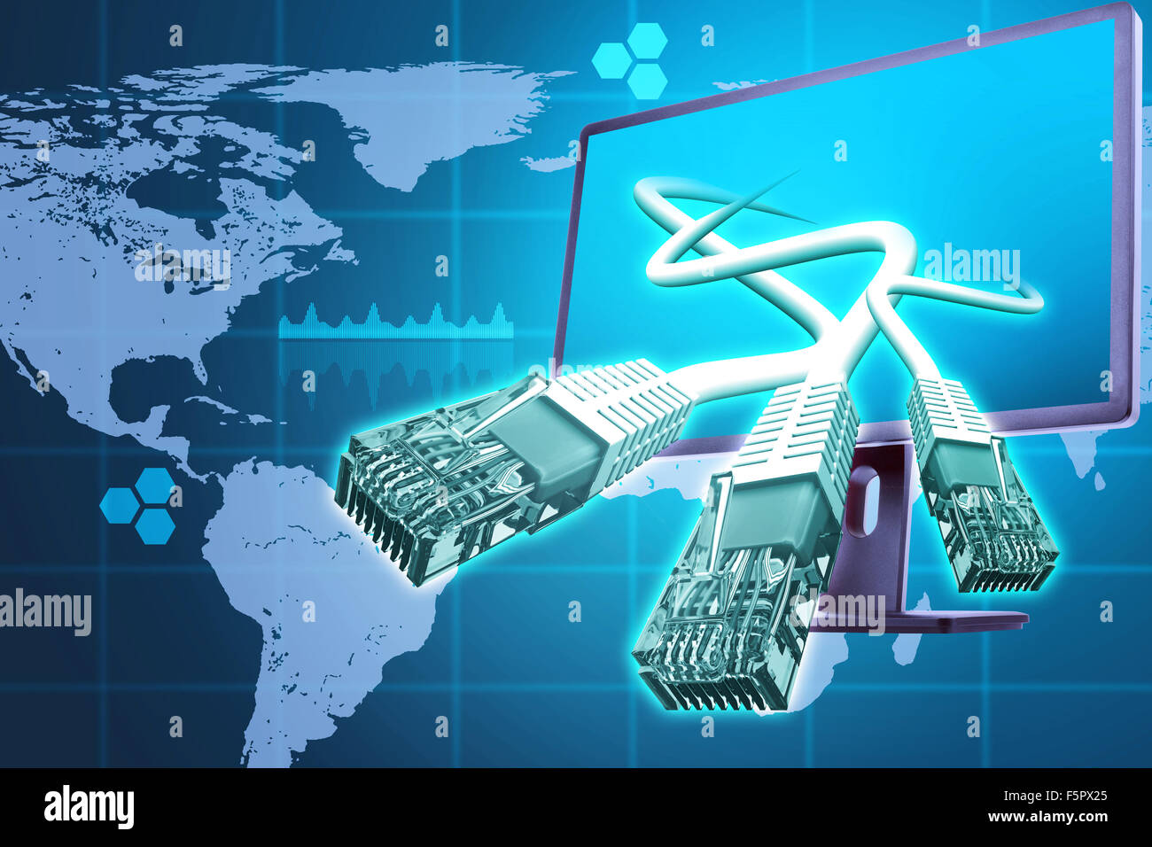 Display with set of wires and world map Stock Photo - Alamy