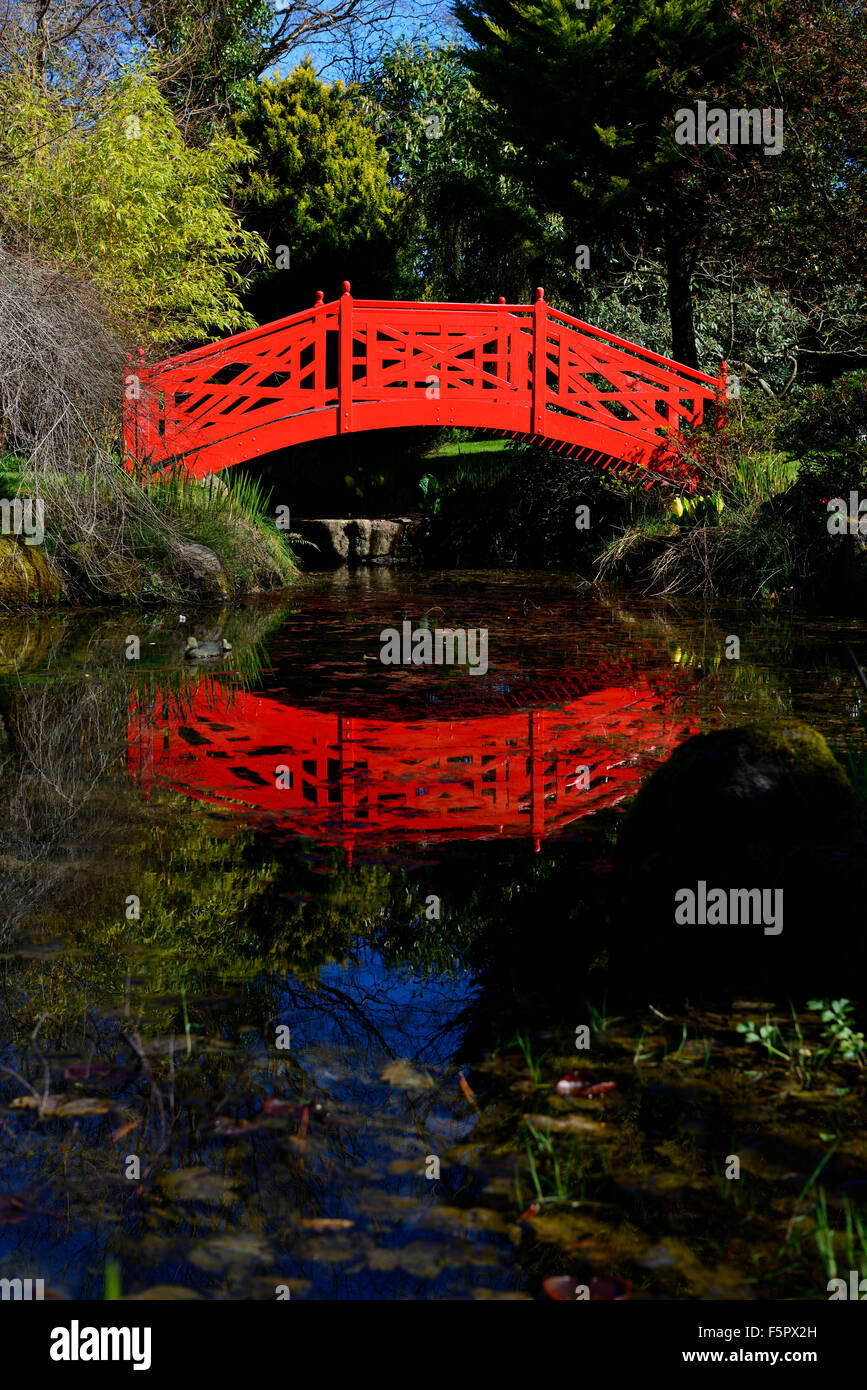 Knockanree Gardens spring red wooden arched bridge Chinese Asian ...