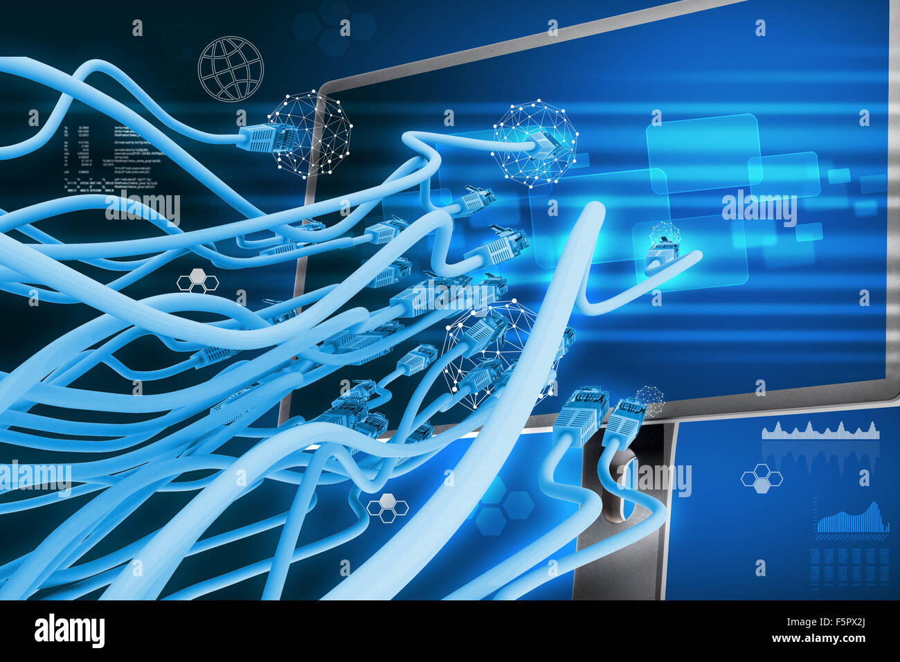 Monitor with cable and graph Stock Photo - Alamy