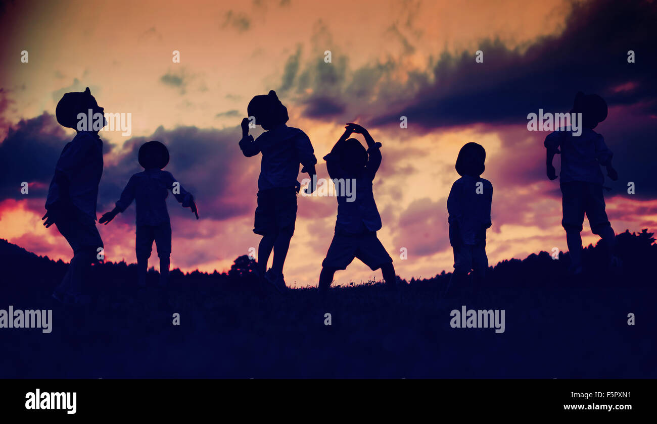 Multiple picture of a cheerful playing child Stock Photo - Alamy