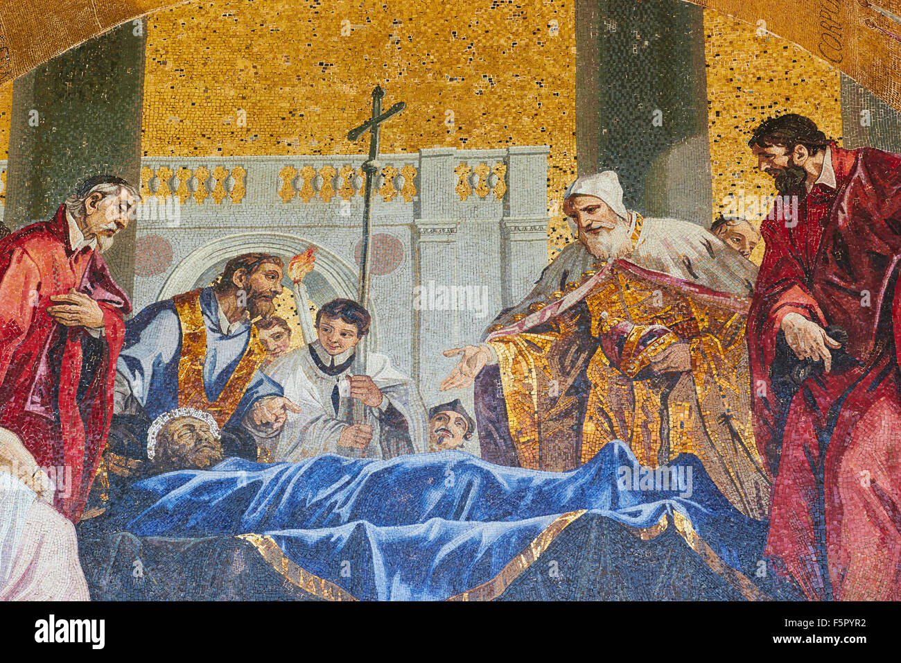 Mosaic depicting Venetians paying tribute to the body of Saint Mark St ...