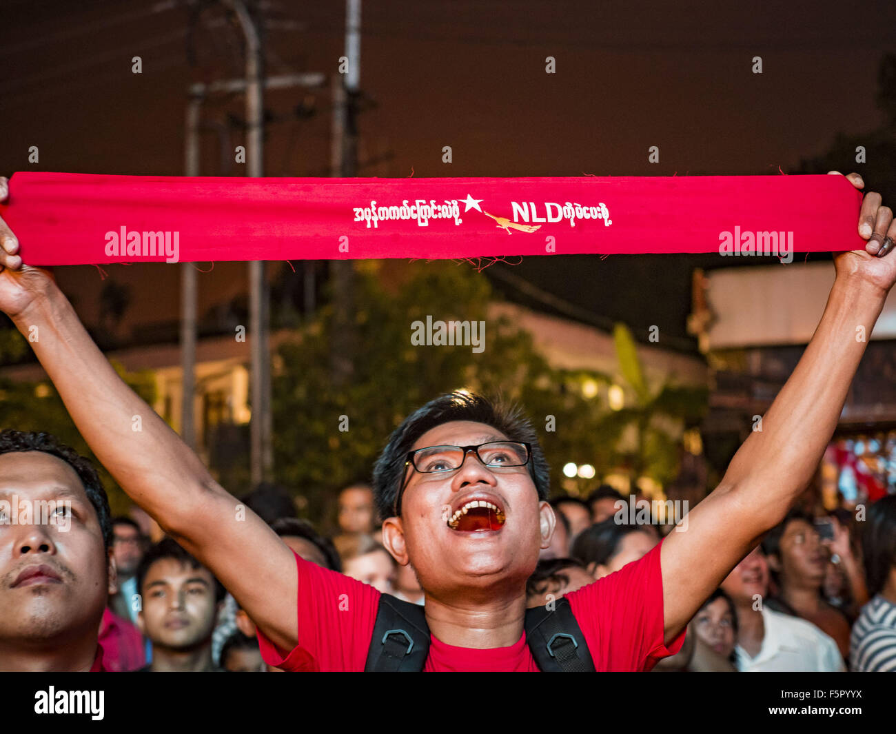 Yangon, Yangon Division, Myanmar. 8th Nov, 2015. A National League for ...