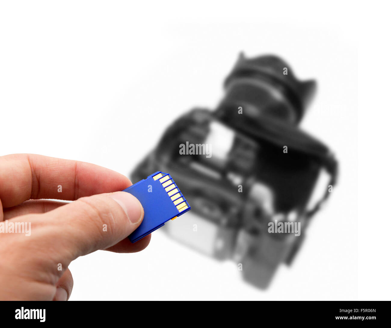 Flash card in hand with the camera in the background Stock Photo - Alamy