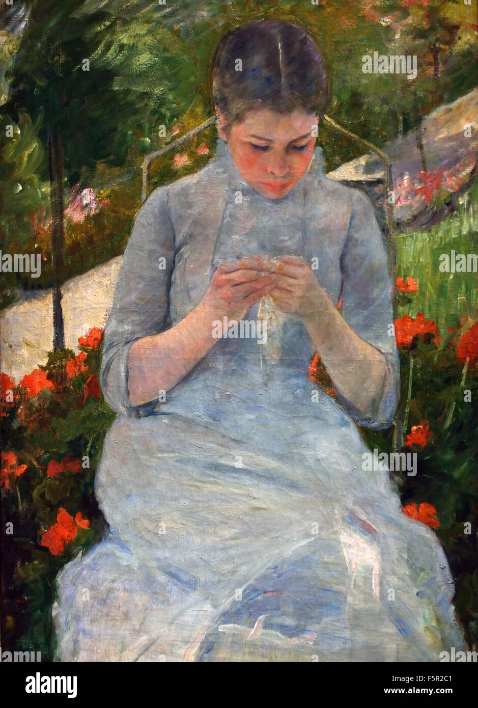 Jeune fille au jardin aka Femme cousant - Girl in garden aka Woman sewing 1880-1882 Mary Cassatt ...