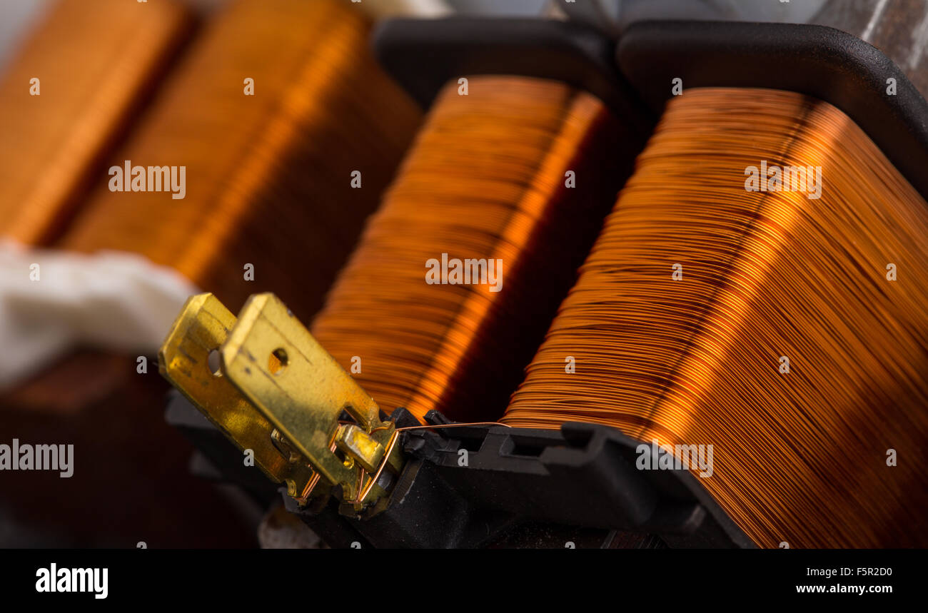 Closeup of electrical copper transformers Stock Photo - Alamy
