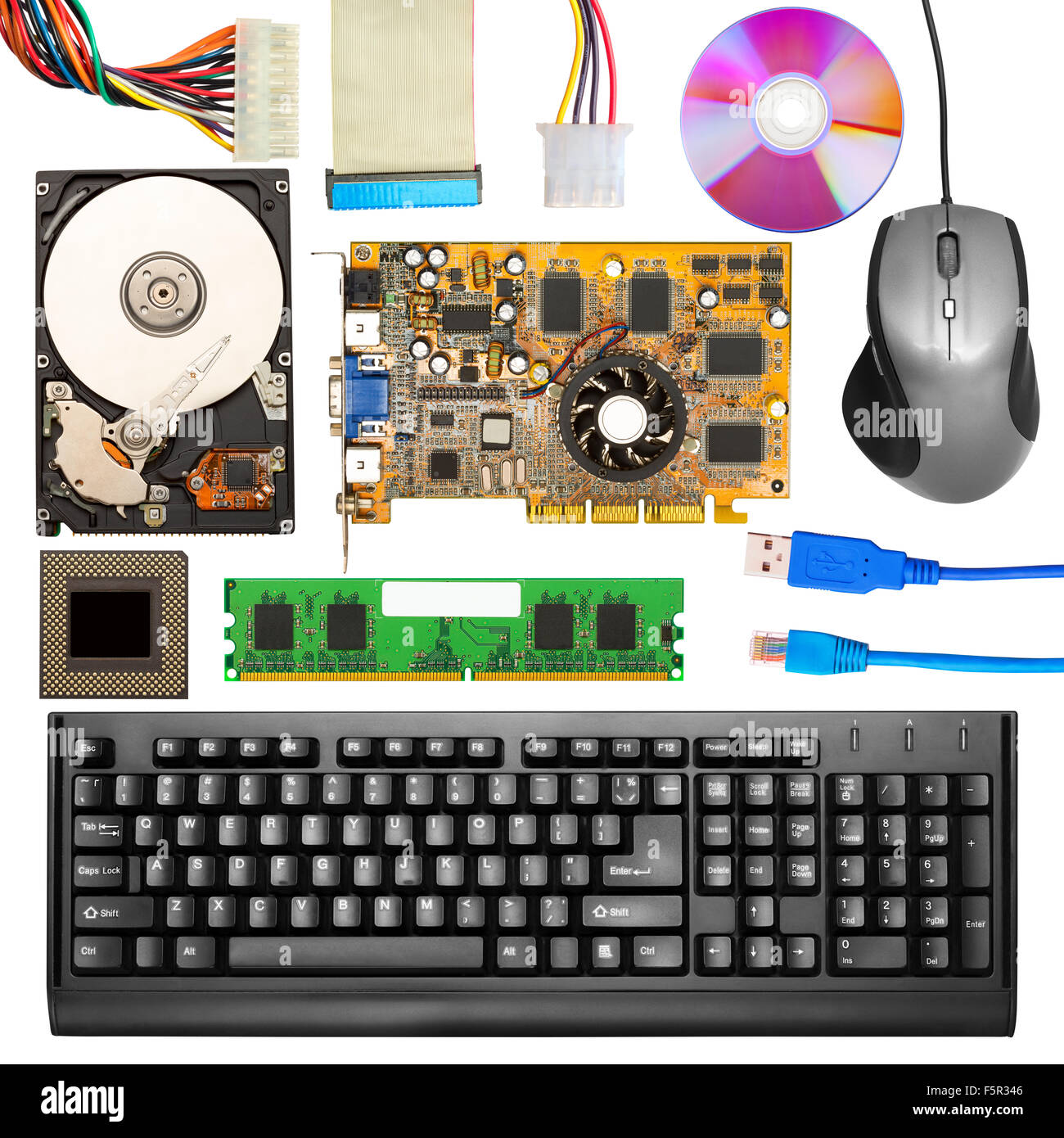 Set of computer hardware. Isolated on white Stock Photo - Alamy