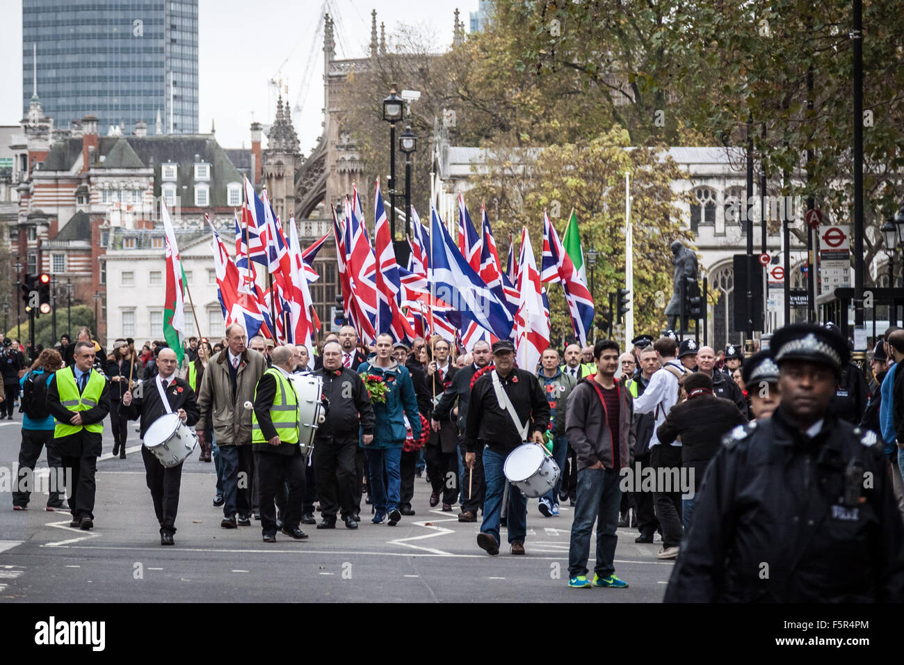 London, UK. 8th Nov, 2015. Far right National Front march to Cenotaph ...