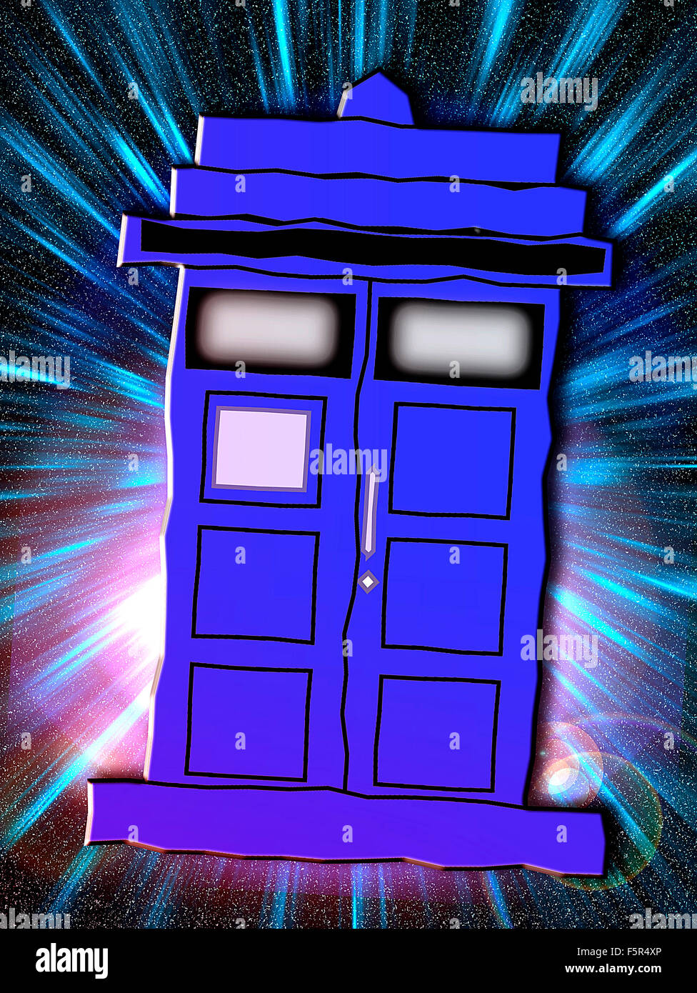 Illustration of a blue police box travelling through space Stock Photo ...