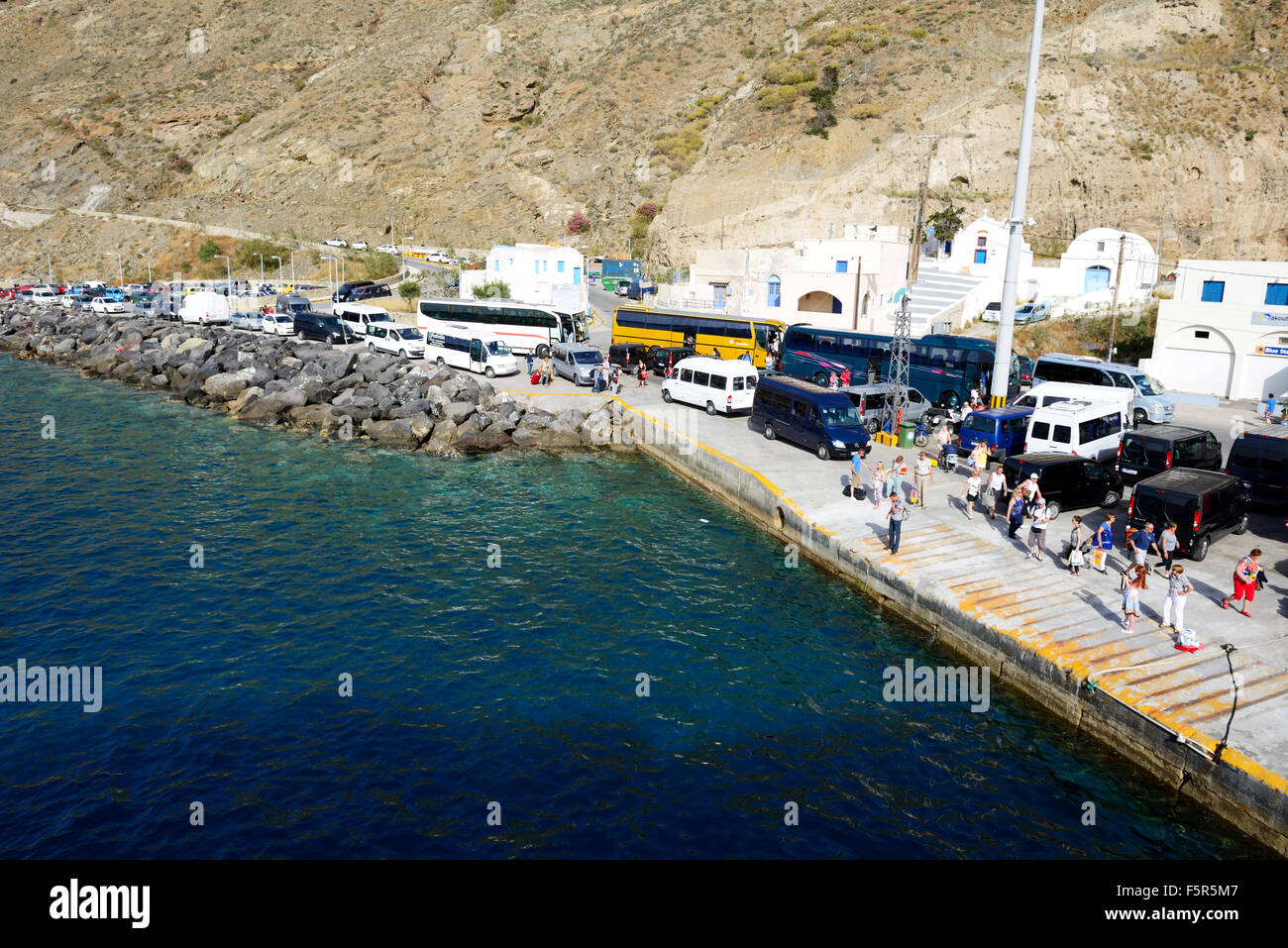 The pier and speed ferry going to Crete island, Santorini, Greece Stock ...