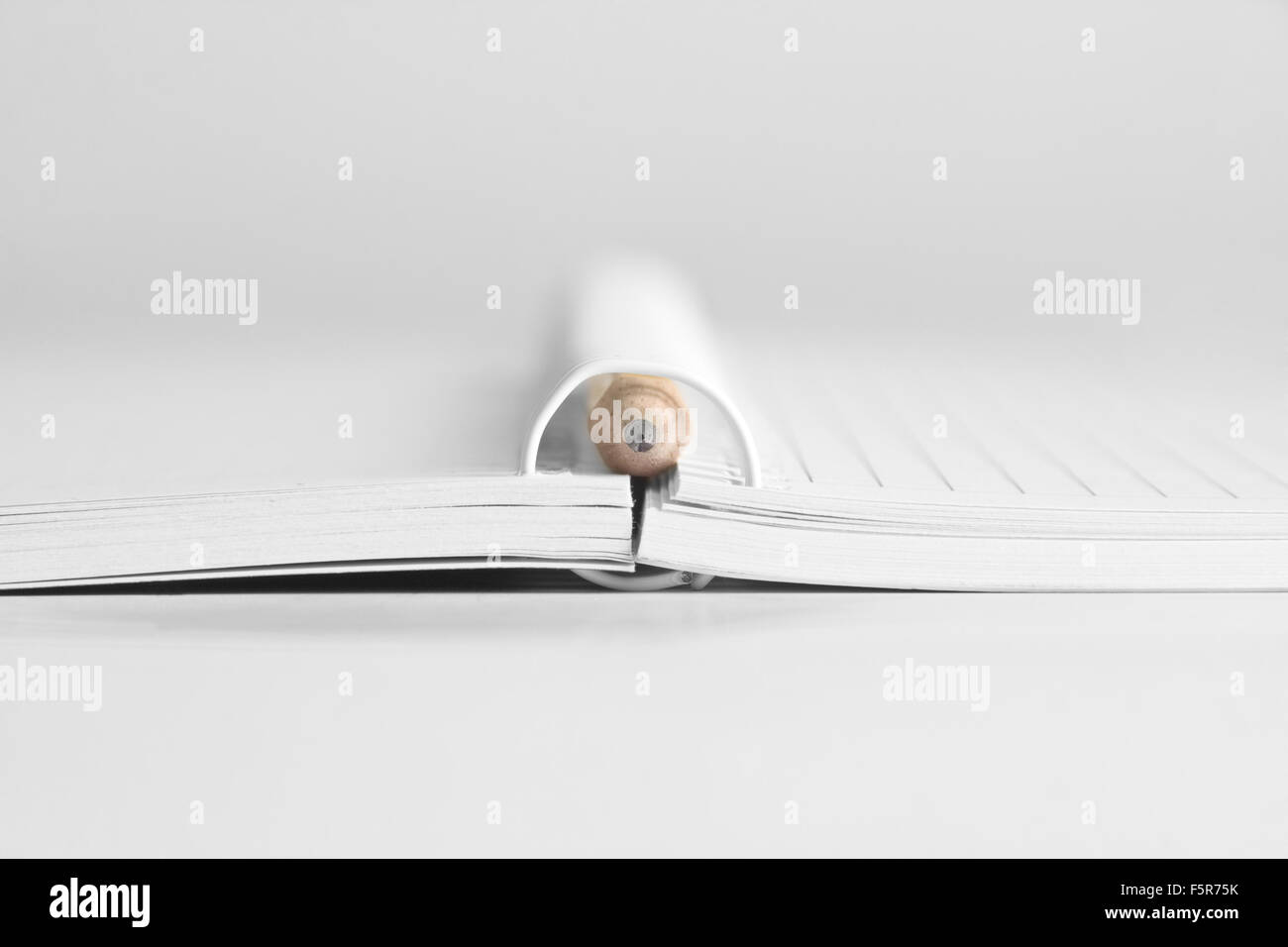Open writing book with pencil Stock Photo - Alamy