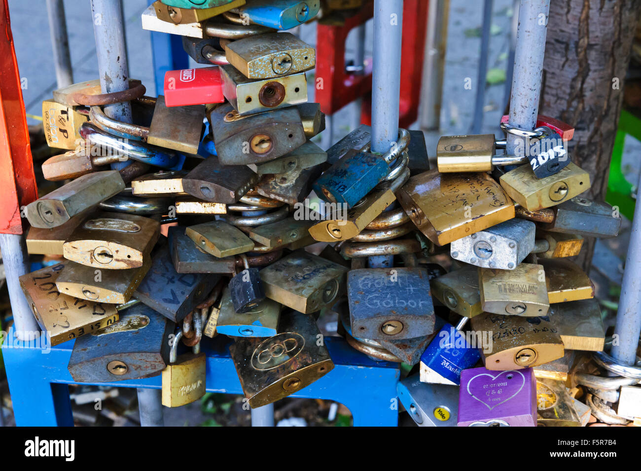 Locked padlock as a symbol of affection between couples in Elizabeth ...