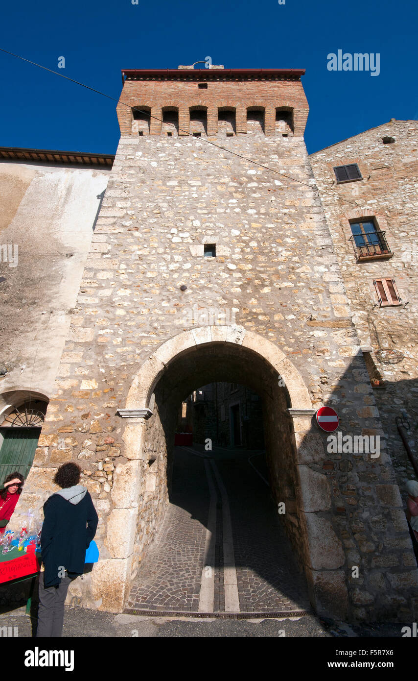 Ancient tower and gate in the village of Montecchio, Terni, Umbria ...