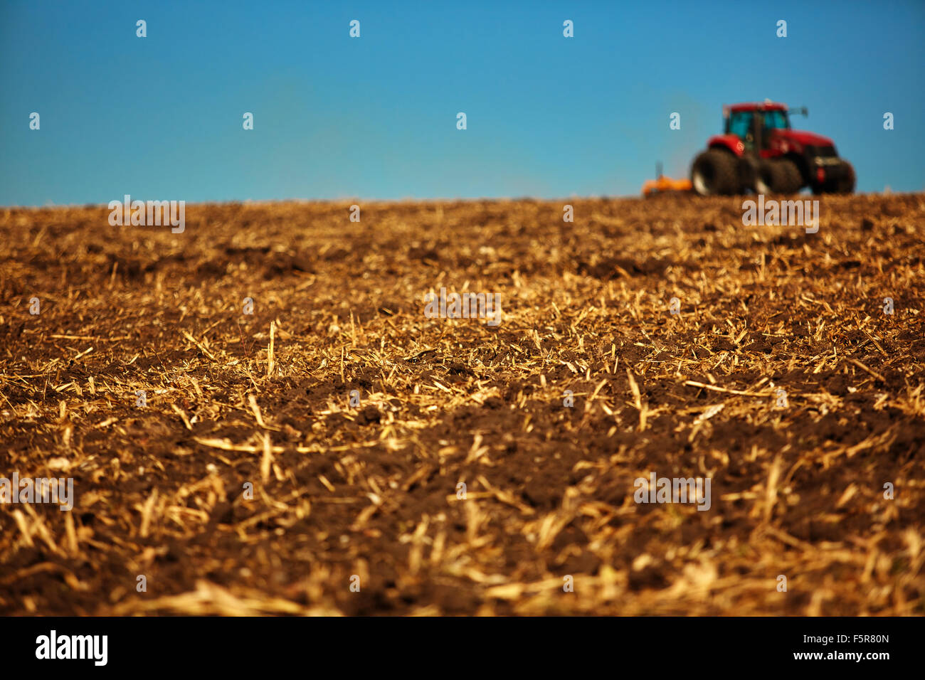 Agricultural Landscape. Tractor working on the field Stock Photo - Alamy